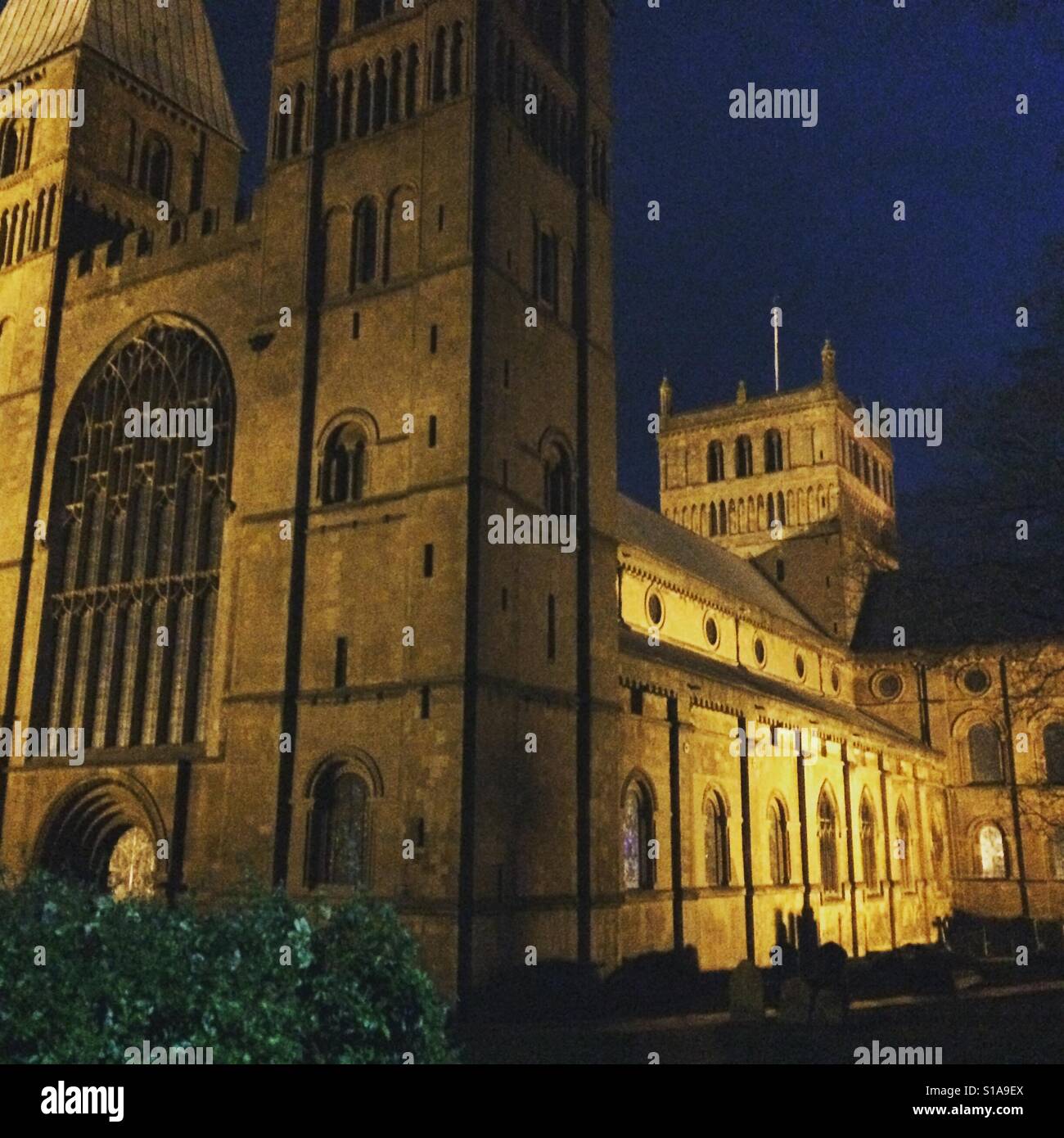 Southwell Minster, Nottinghamshire lit up in the dark Stock Photo - Alamy