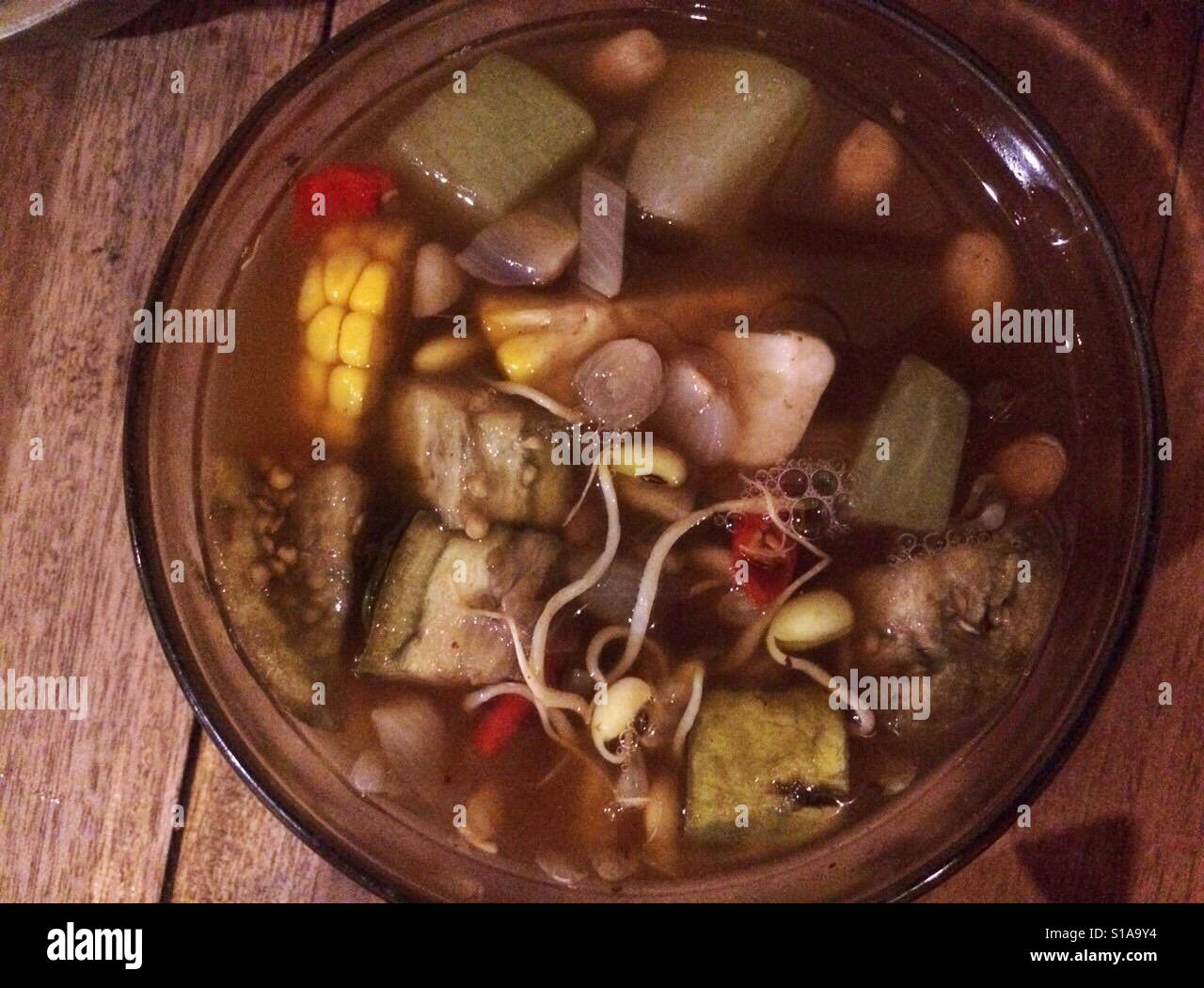 Sayur Asem or Asem Soup Traditional Soup From Indonesia with Wood Table ...