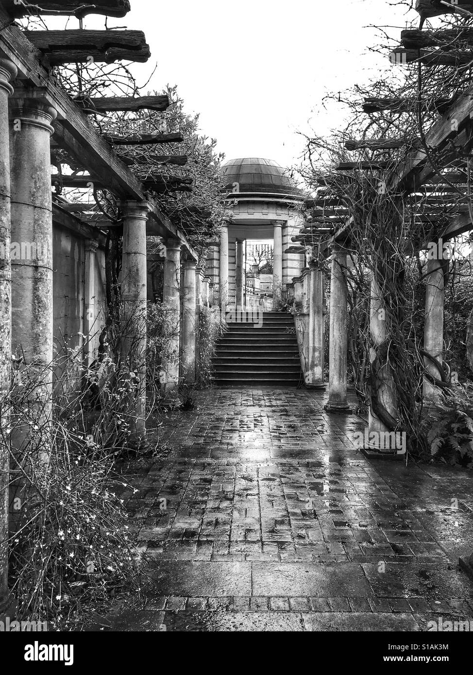 Pergola and hill garden Black and White Stock Photos & Images - Alamy