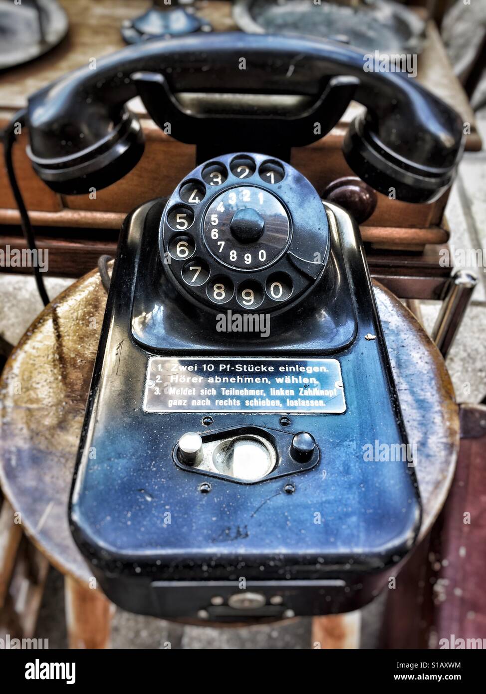 Old German rotary telephone Stock Photo - Alamy