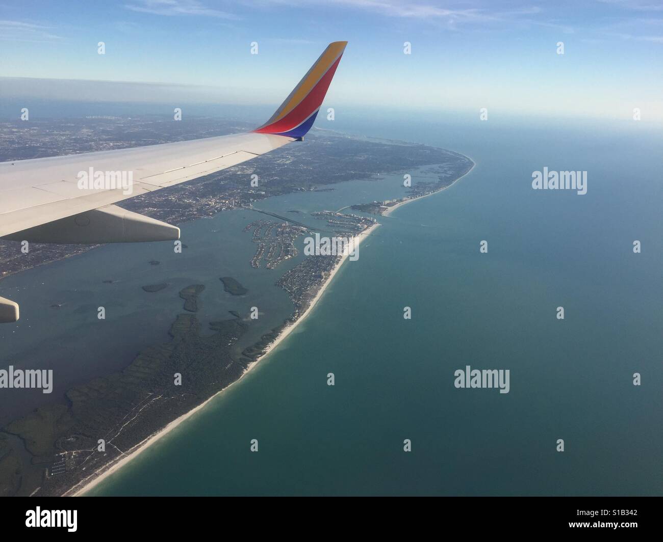 Southwest Airlines over Clearwater Beach Florida. Flying into Tampa ...