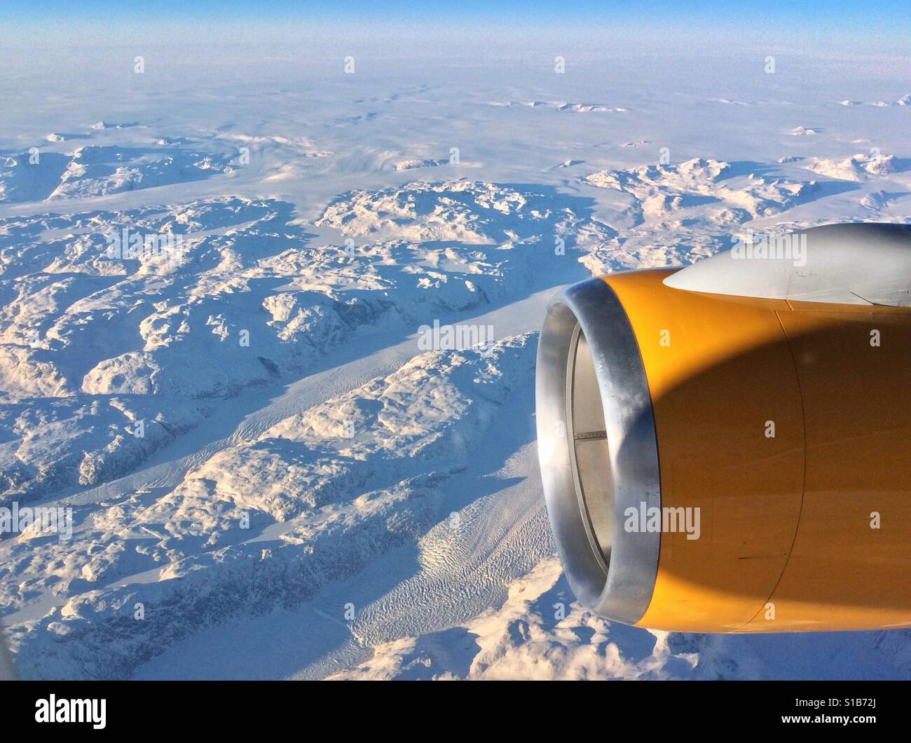 Flying over the glaciers and fjords of southern Greenland Stock Photo ...