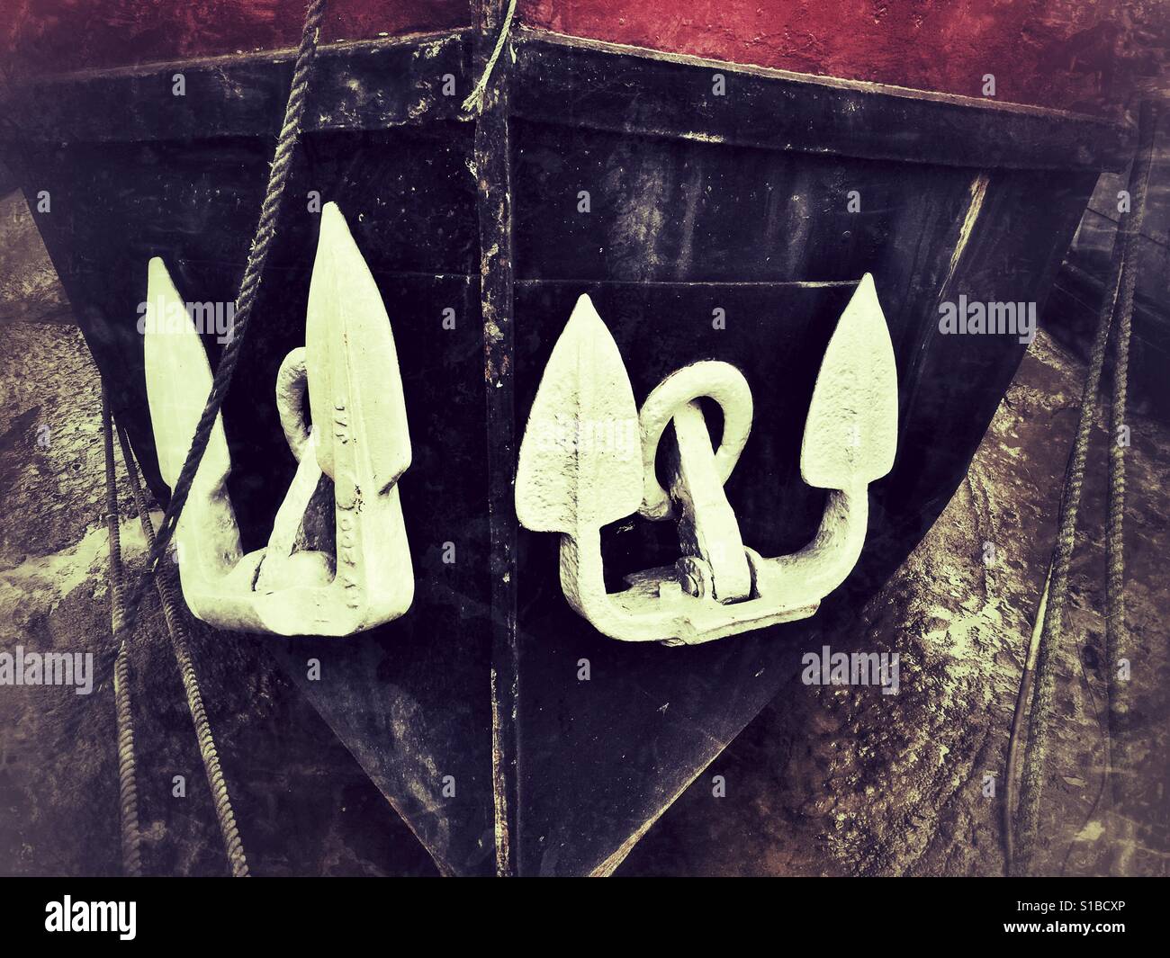 Anchors on the bow of ship Stock Photo - Alamy