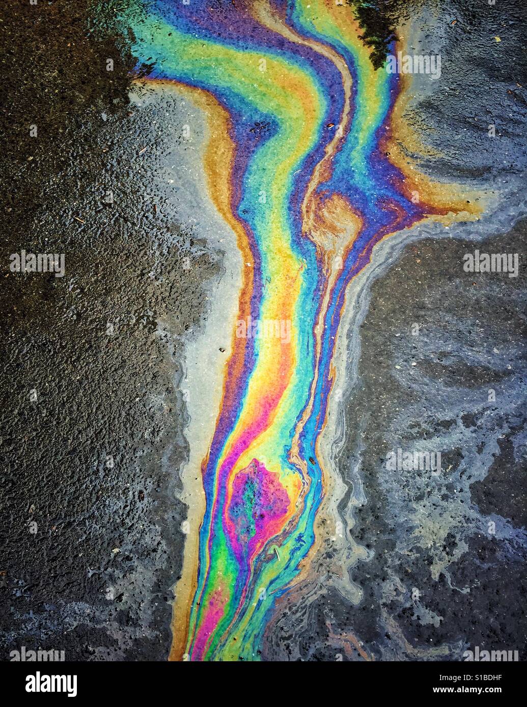 Rainbow oil puddle on the pavement Stock Photo - Alamy