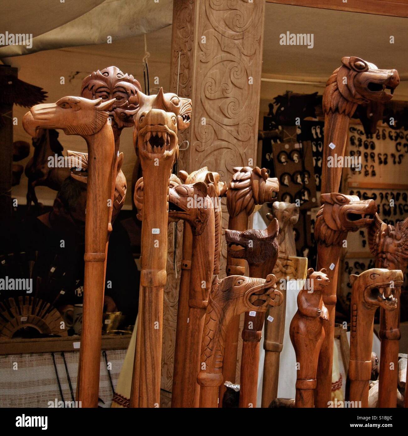 Weird Celtic inspired walking canes Stock Photo - Alamy