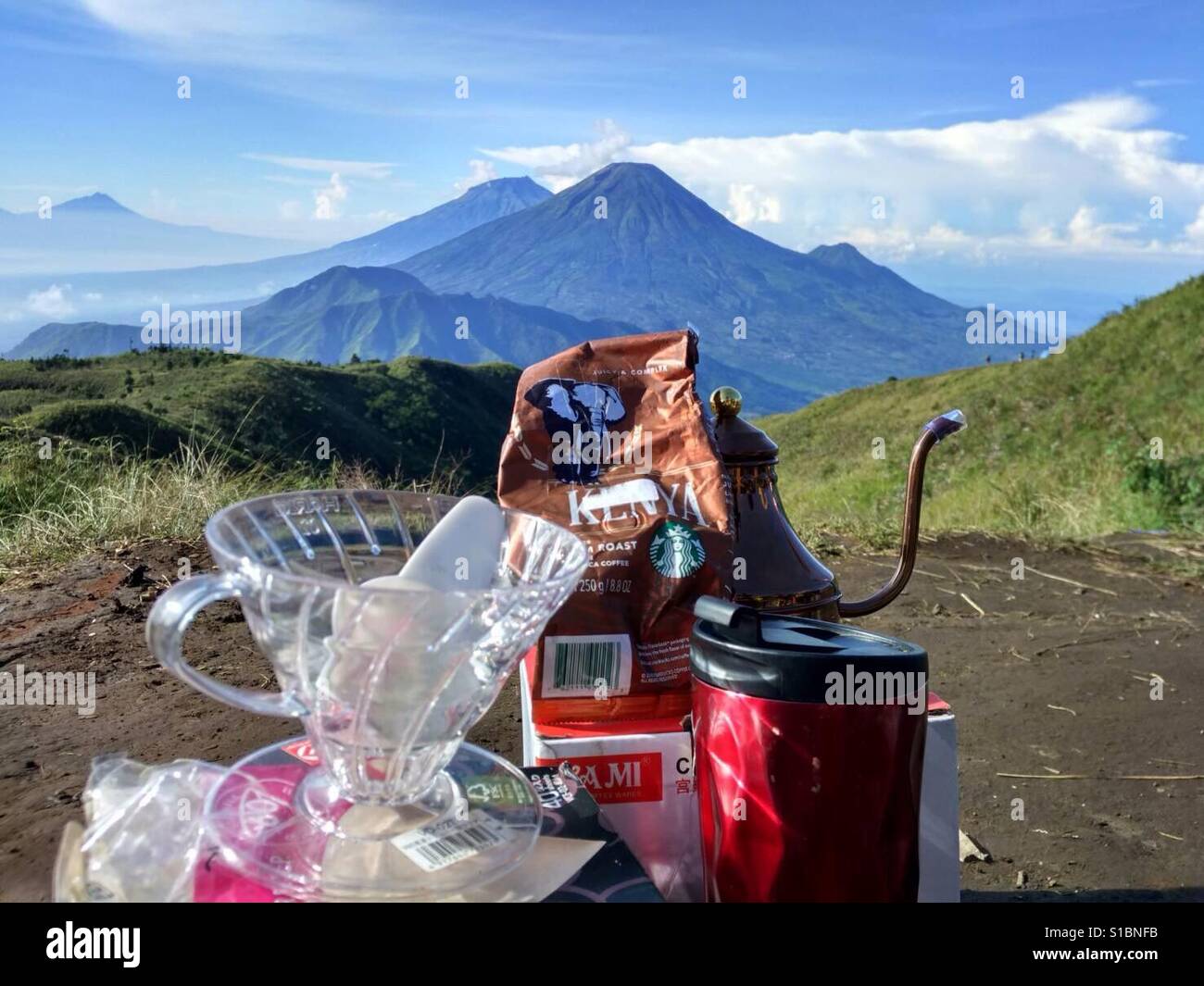 Making Coffee in the Top of Mountain Stock Photo - Alamy
