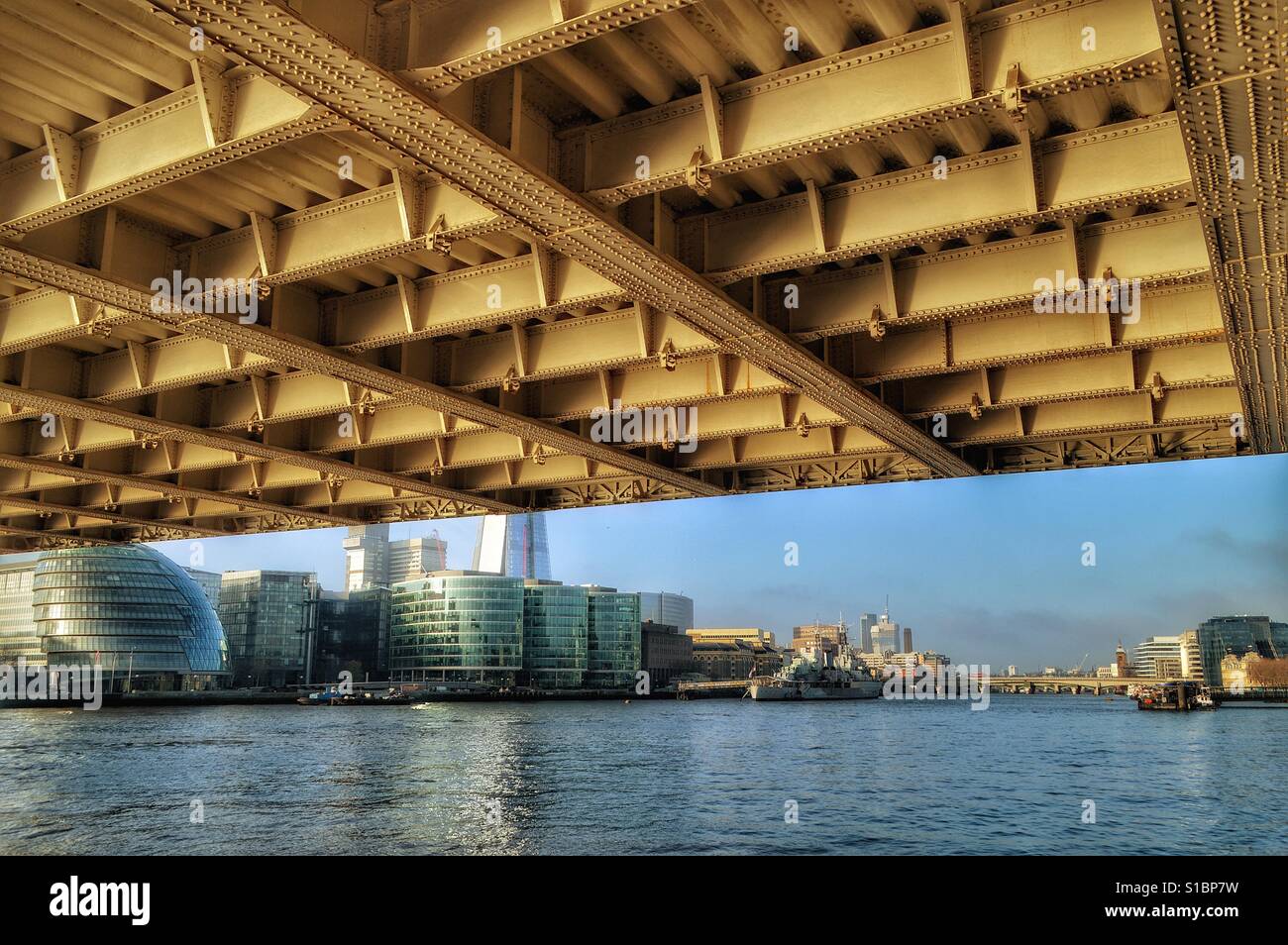 Tower bridge river thames under the bridge the shard london uk england ...