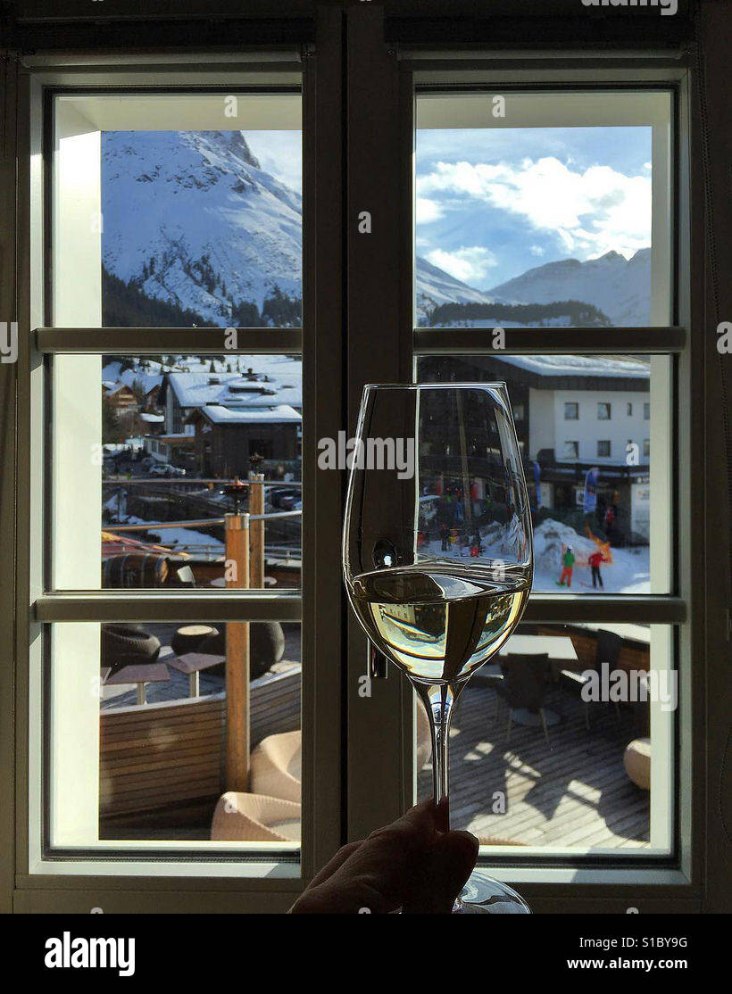 View from a window with glass of white wine Stock Photo - Alamy