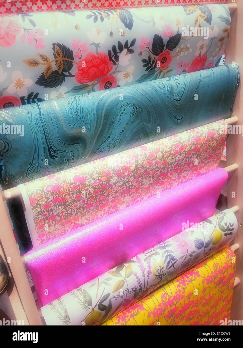 Fancy multicolored wrapping paper on sale in store, NYC, USA Stock ...