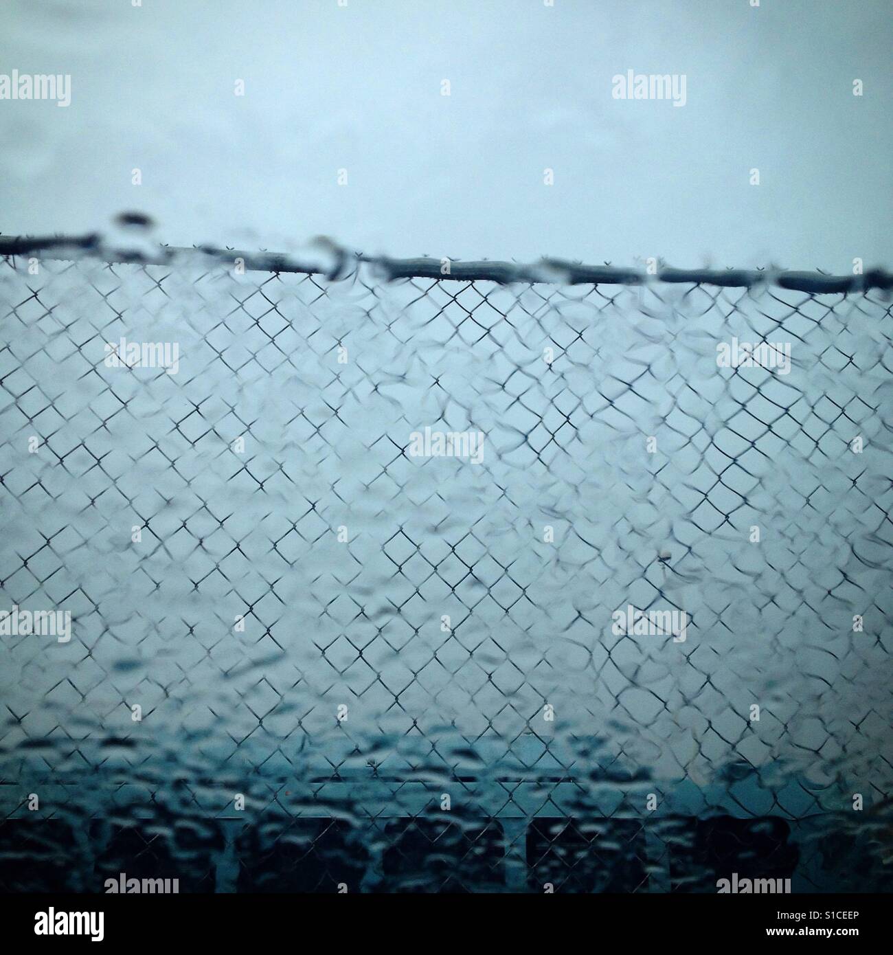 Looking through a window in the rain at a fence at the San Francisco ...