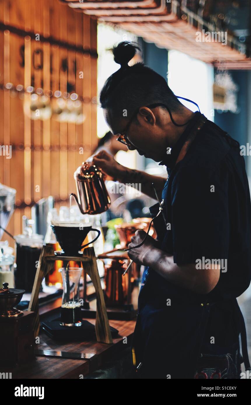 barista in process of making drip coffee Stock Photo - Alamy