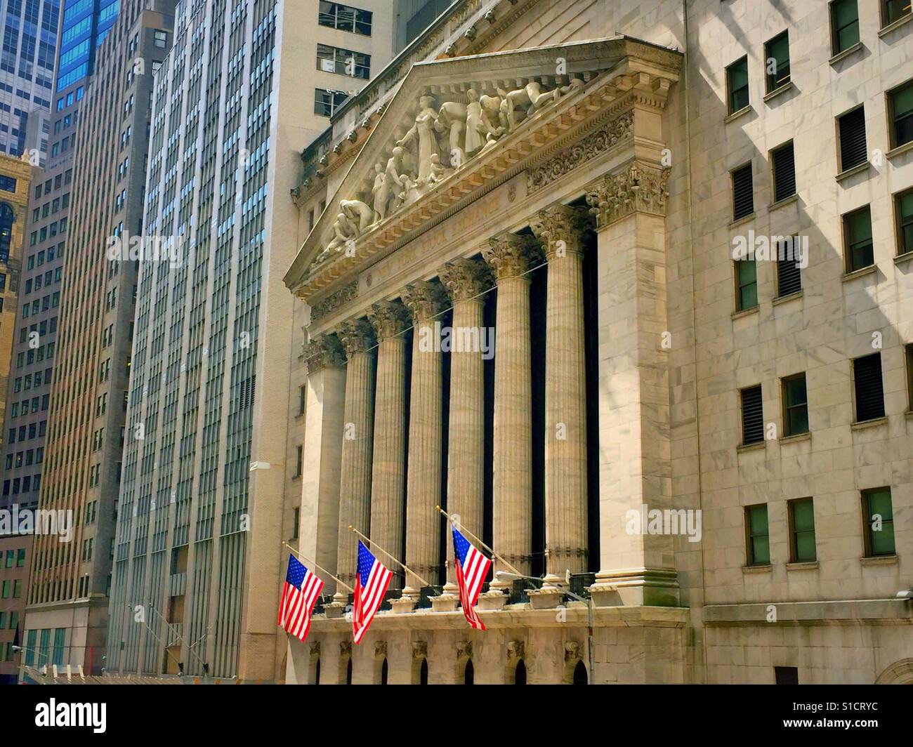 Front of the new York stock exchange building, financial district, NYC ...