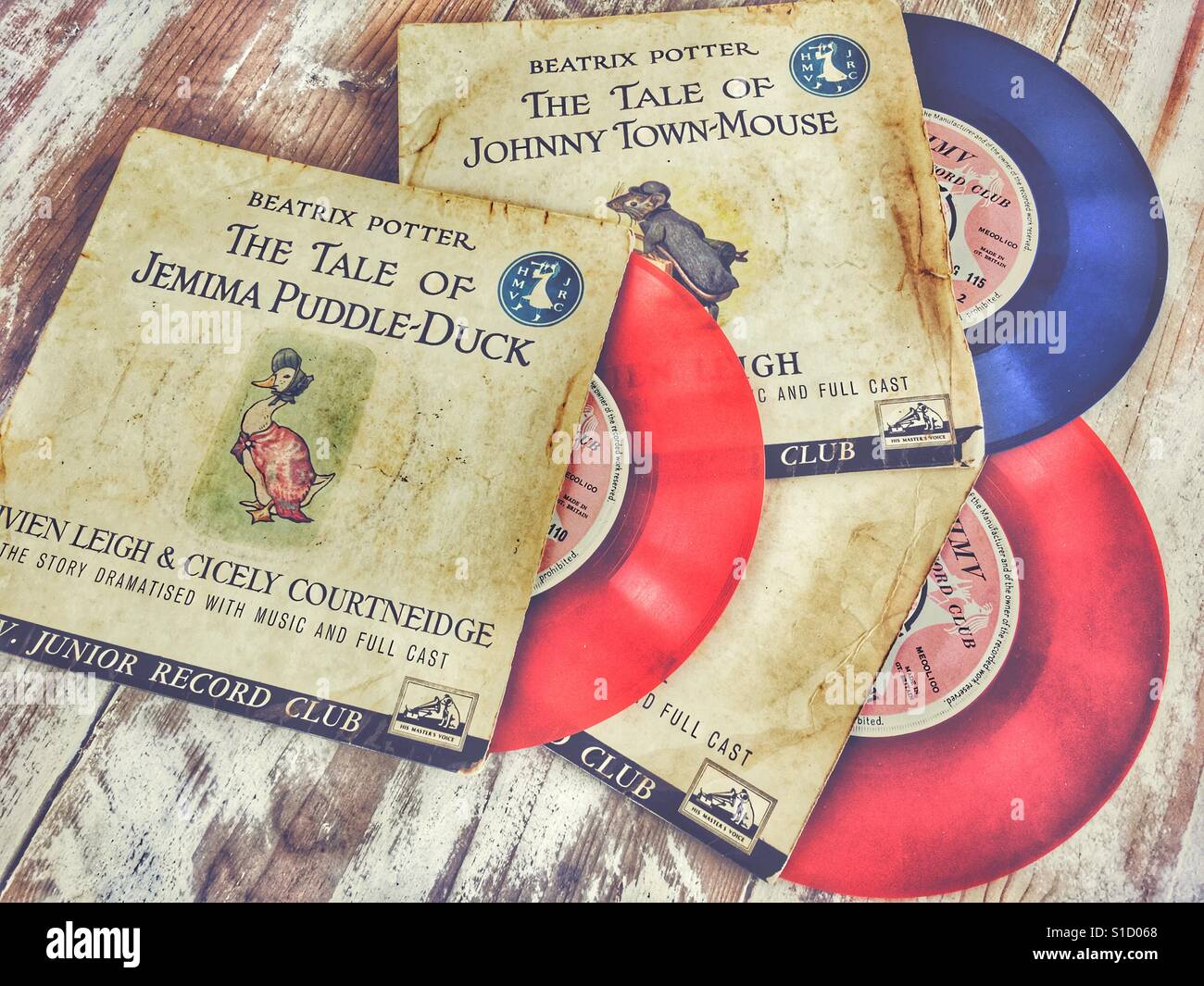 Three HMV Junior Record Club Beatrix Potter records, 1960's Stock Photo ...