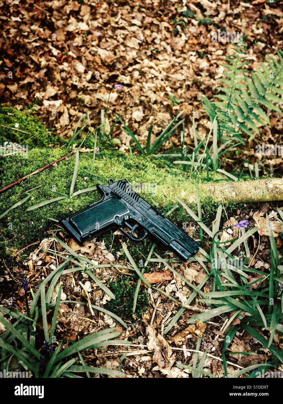 Dropped gun in the woods Stock Photo - Alamy