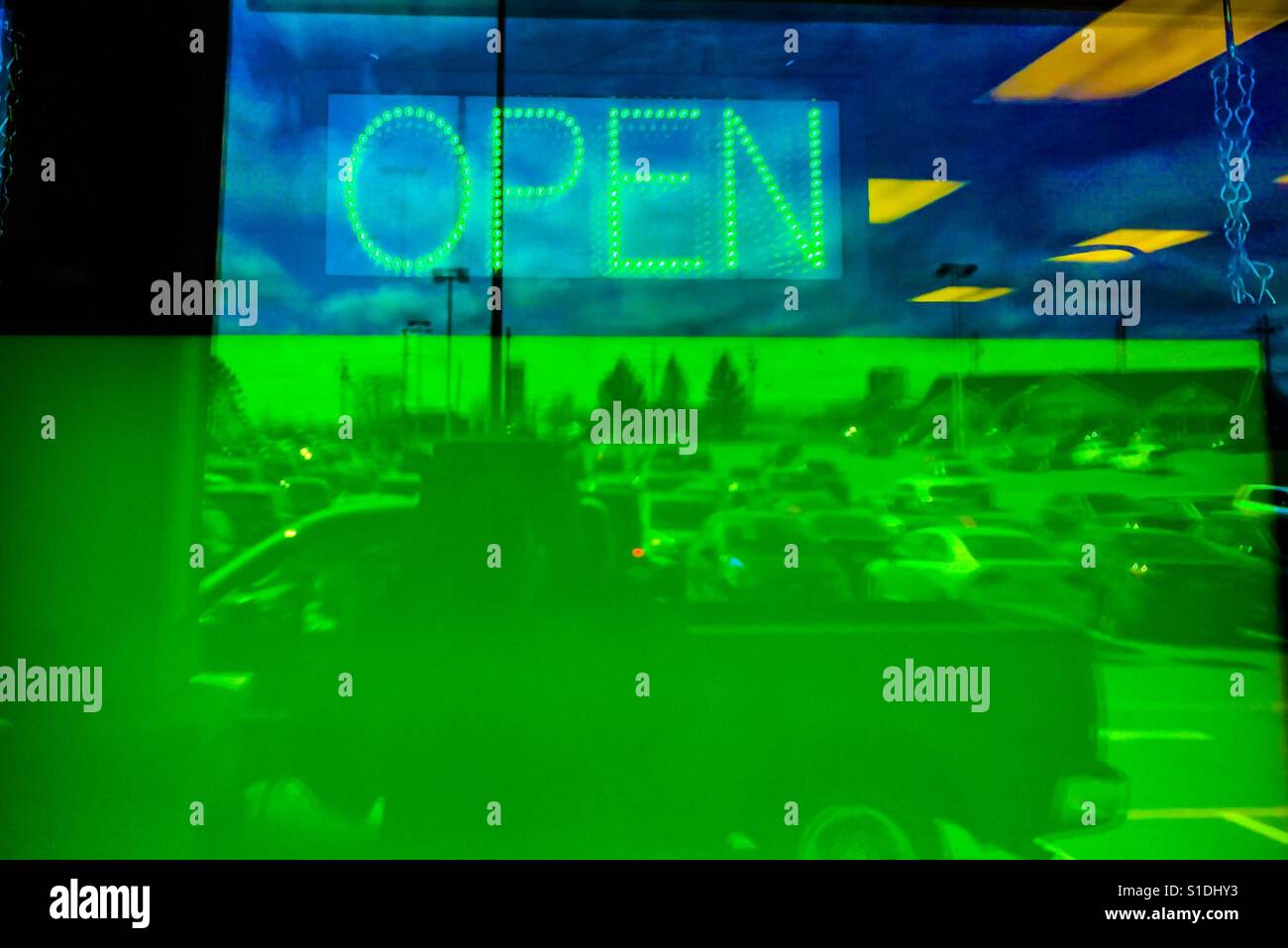 OPEN sign green space Stock Photo - Alamy