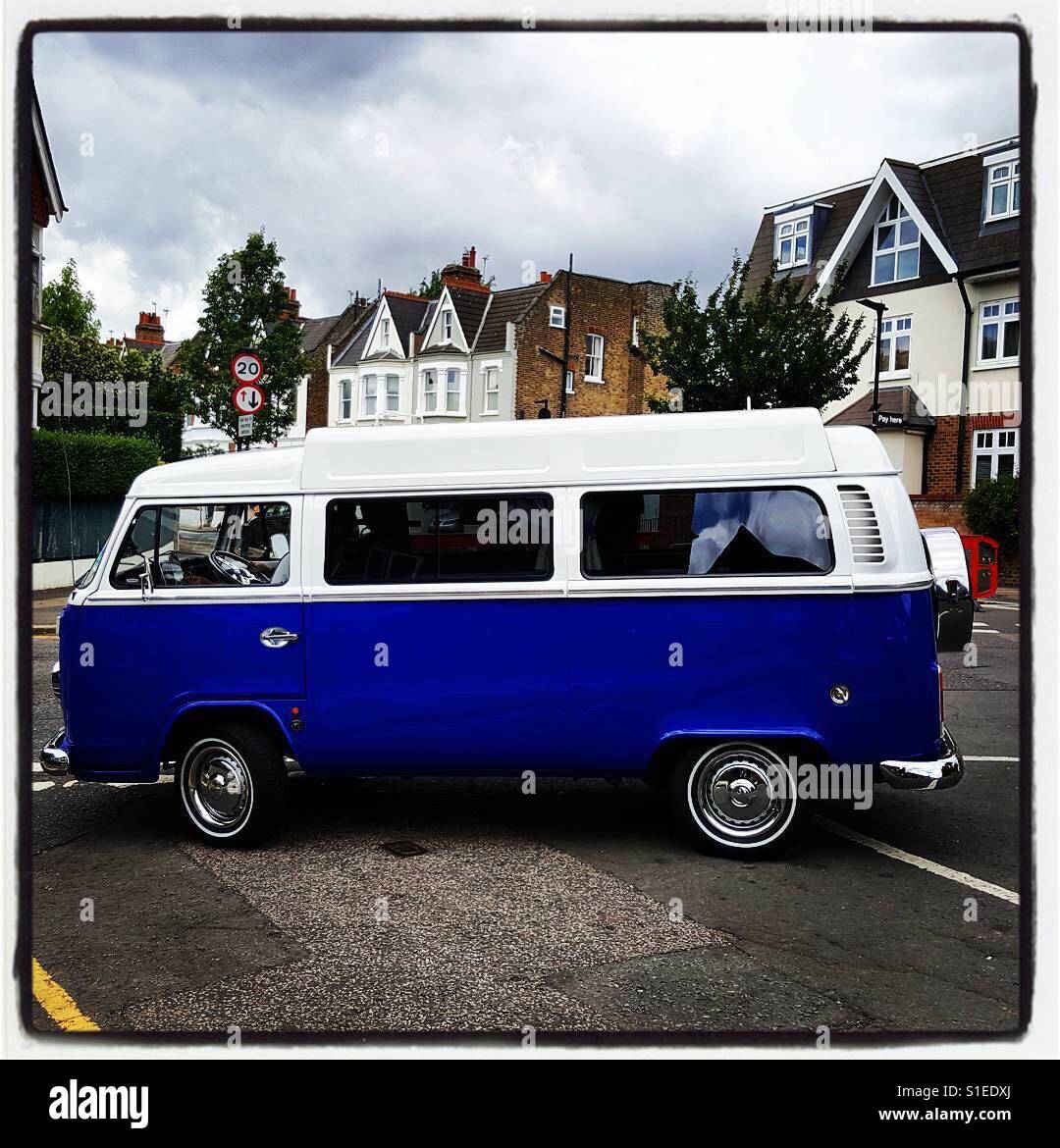 Blue VW camper van Stock Photo - Alamy