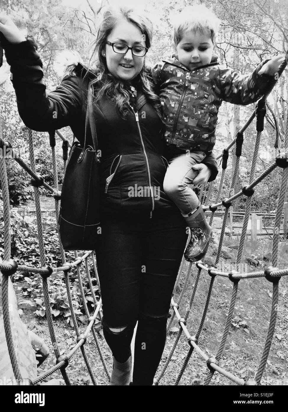 Black mum and son Black and White Stock Photos & Images - Alamy