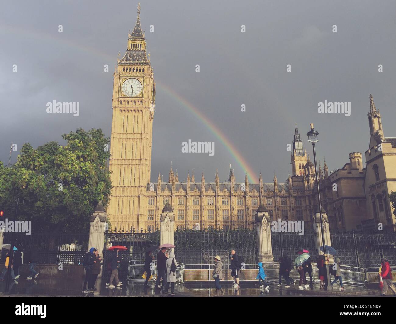 Rainbow over the Big Ben in London Stock Photo - Alamy