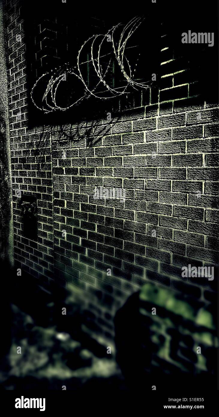 Barbed wire and brick wall Stock Photo - Alamy