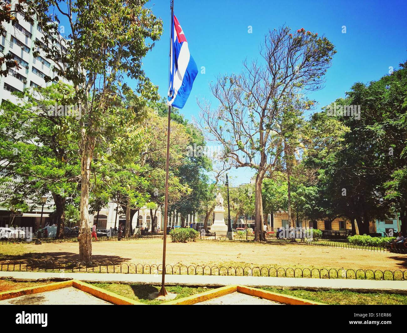 Cuban flag in a square of Havana, Cuba Stock Photo - Alamy