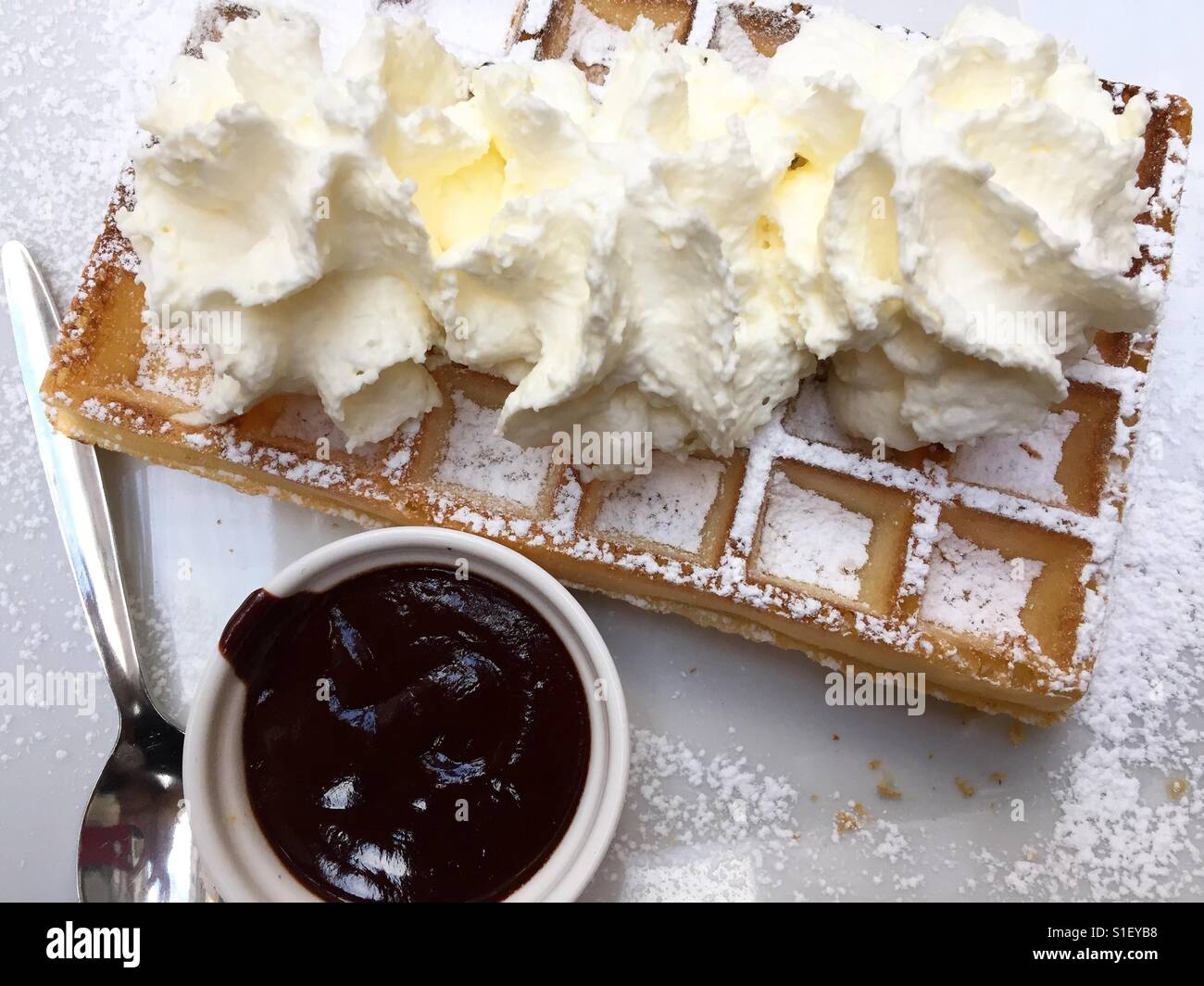 Belgian waffle with chocolate hi-res stock photography and images - Alamy