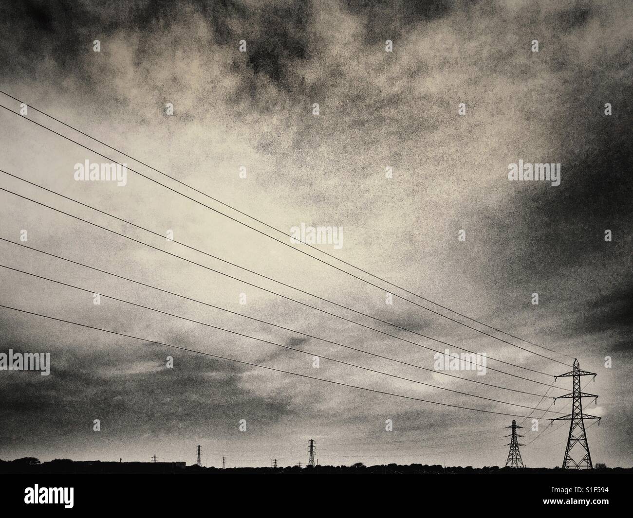 Electricity pylons going into distance Stock Photo - Alamy