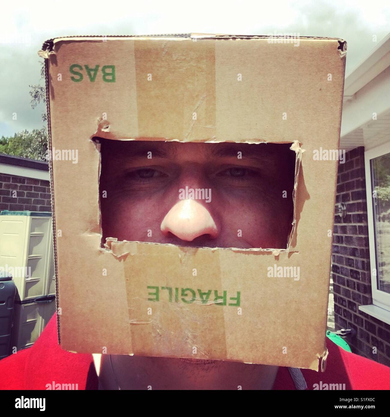 Man with his head in a box Stock Photo - Alamy