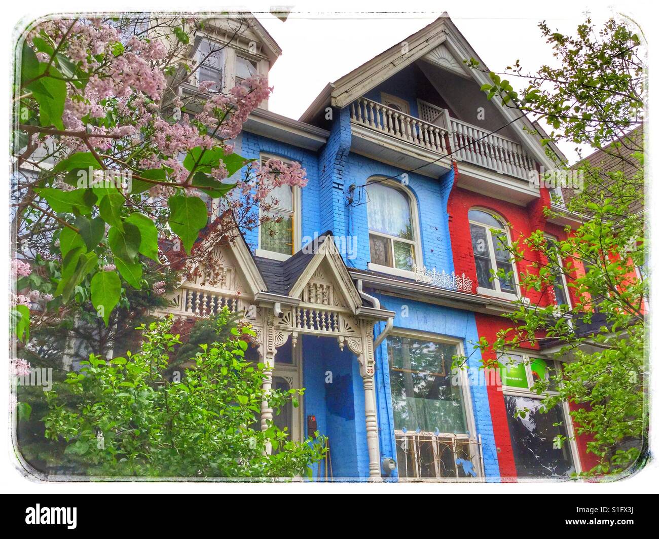 Painted historic row houses in Kensington Market, Toronto, Canada Stock ...