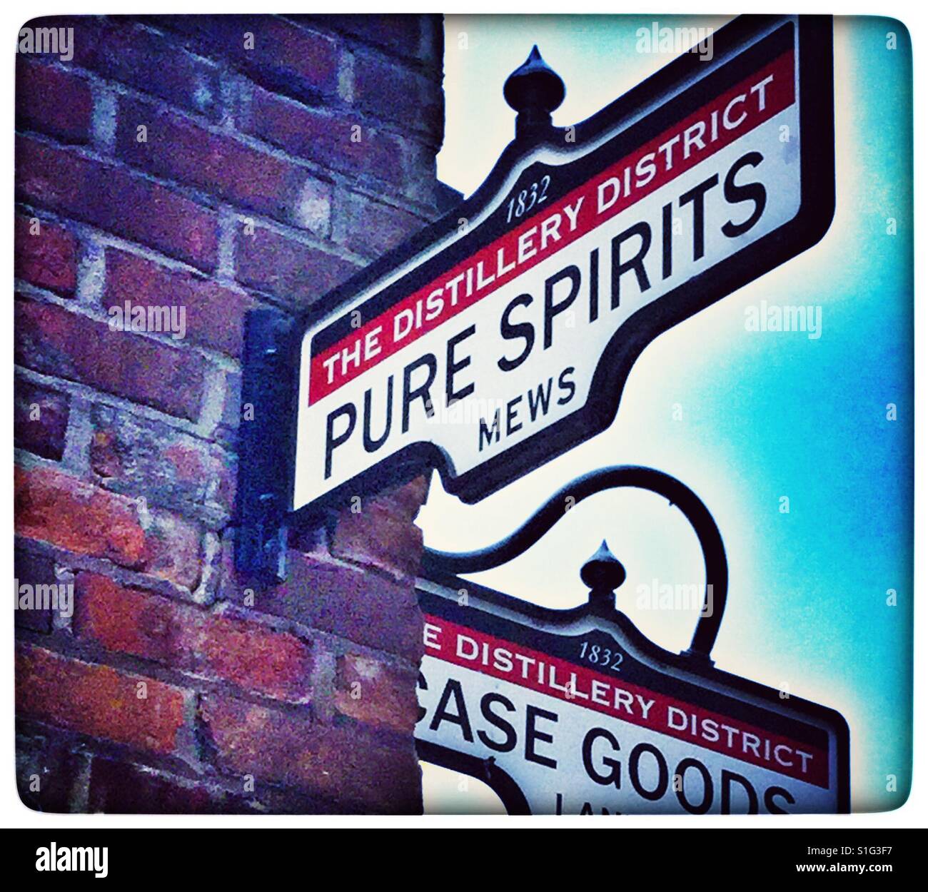 Street signs in the Distillery District in Toronto, Canada Stock Photo ...