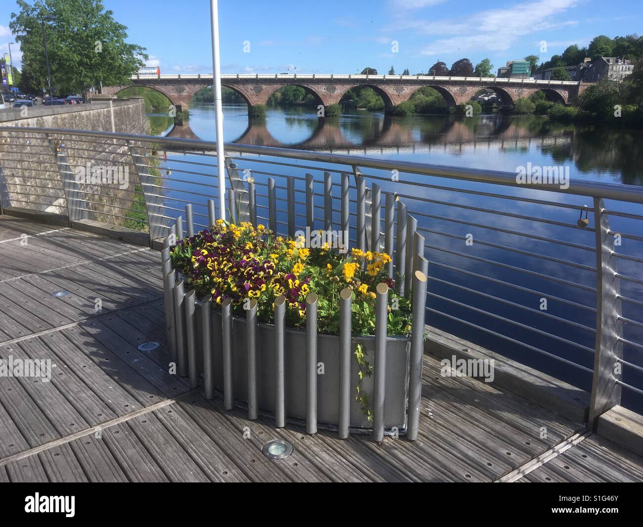 A view of Perth bridge and river Tay from a view area on Tay street ...