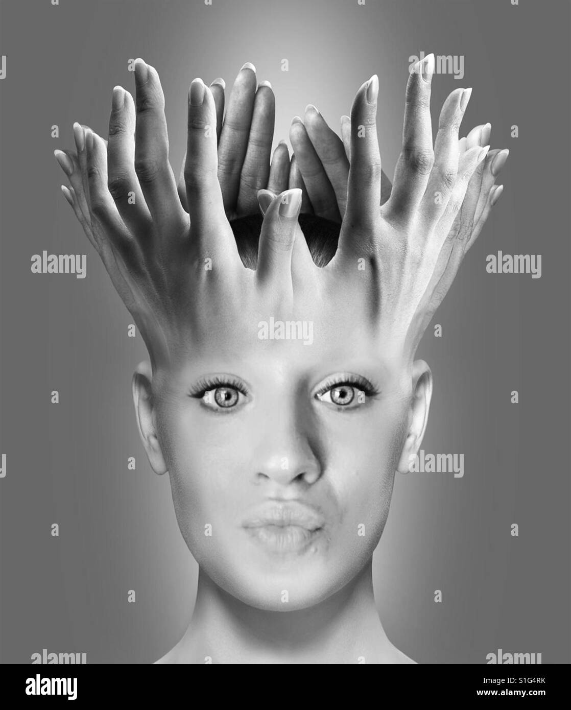 Abstract photography , hands sticking out of head , portrait , profile ...