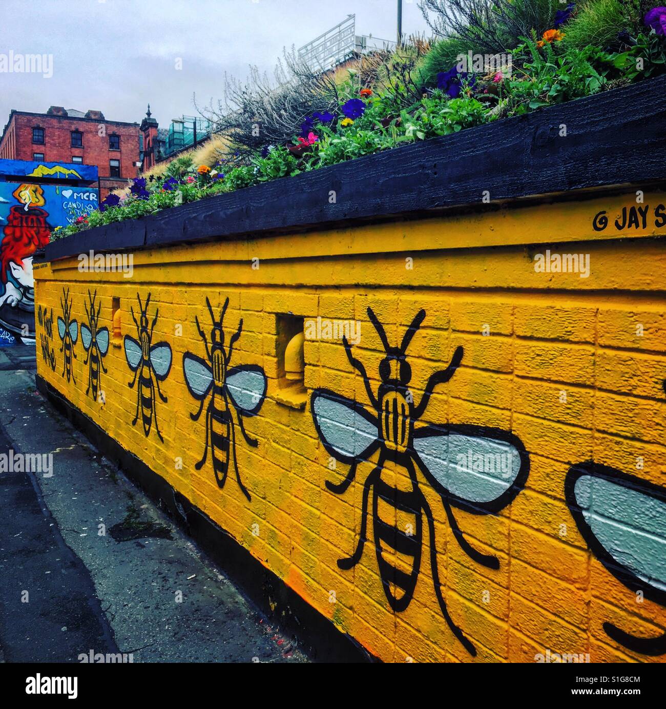 Bee Graffiti in Stevenson's Square Manchester Stock Photo - Alamy