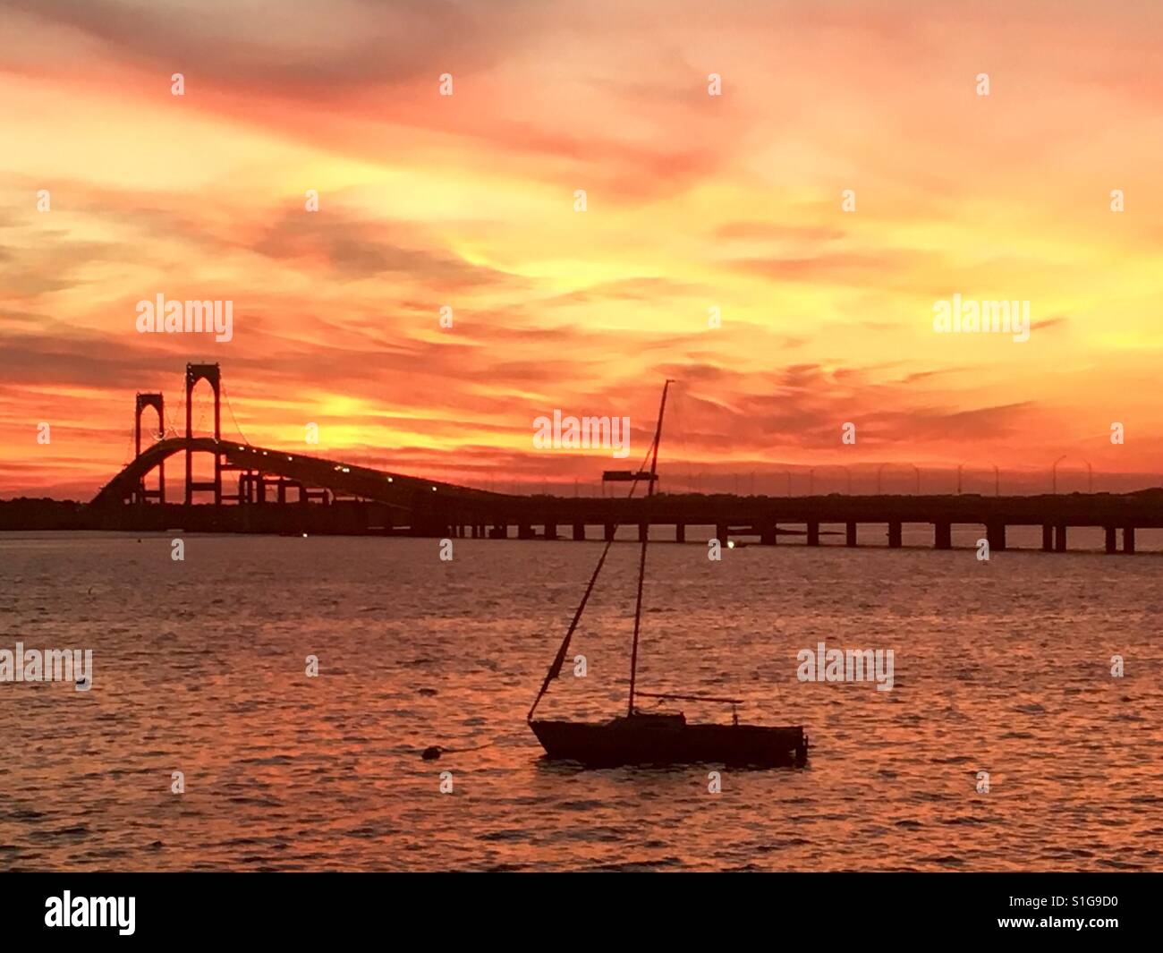 Newport Bridge Rhode Island at sunset Stock Photo - Alamy