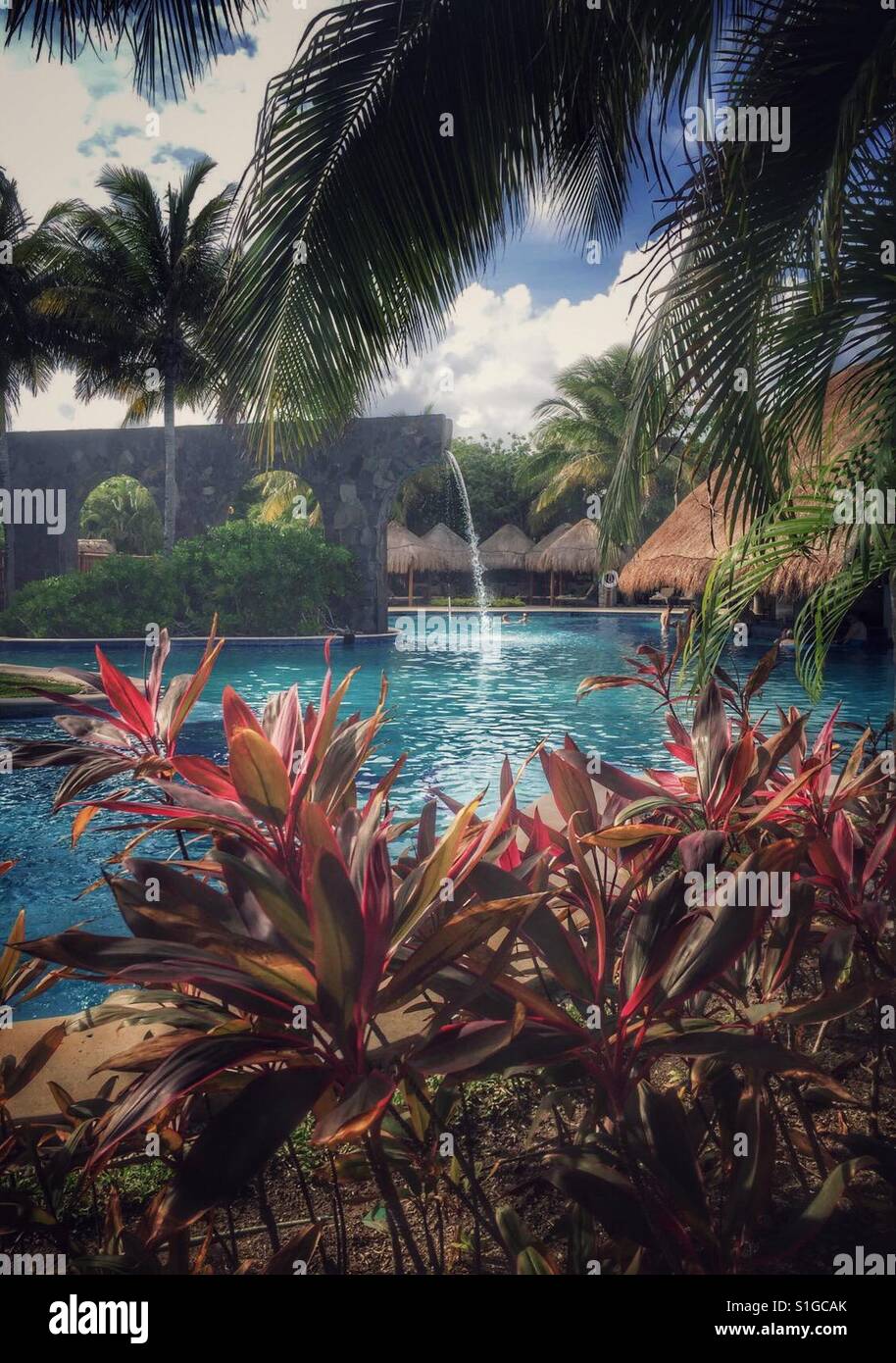 Poolside at resort in Riviera Maya, Mexico Stock Photo - Alamy