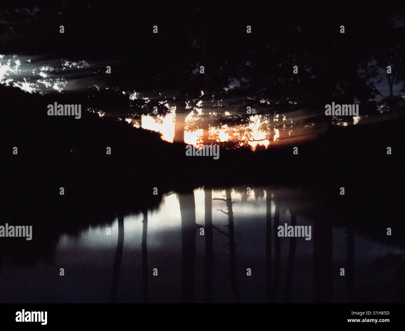 North Georgia lake and reflections at sunset Stock Photo - Alamy