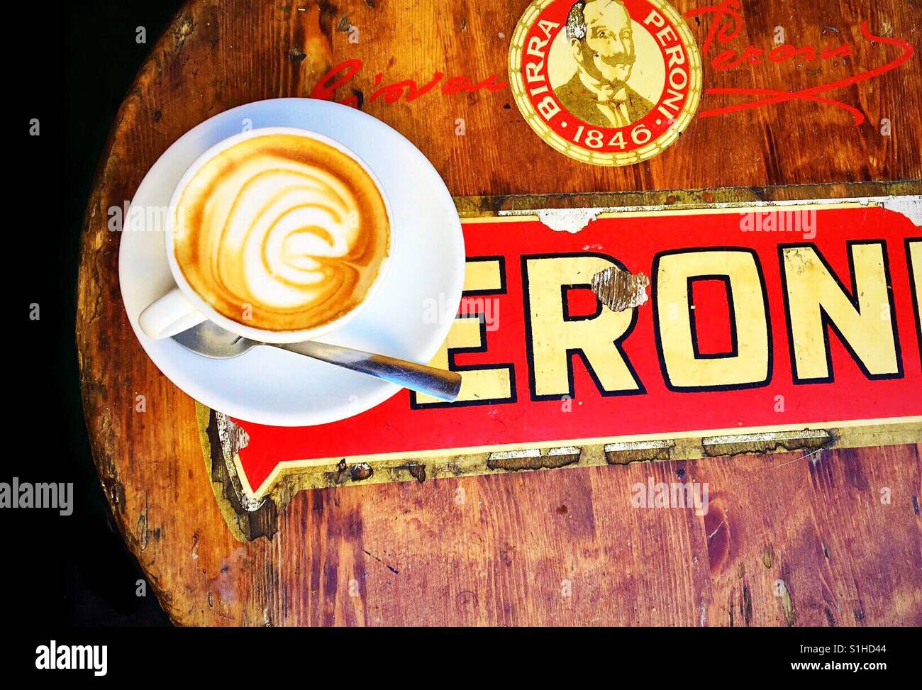 Good morning Italy! A perfect cappuccino at an outside table Stock ...