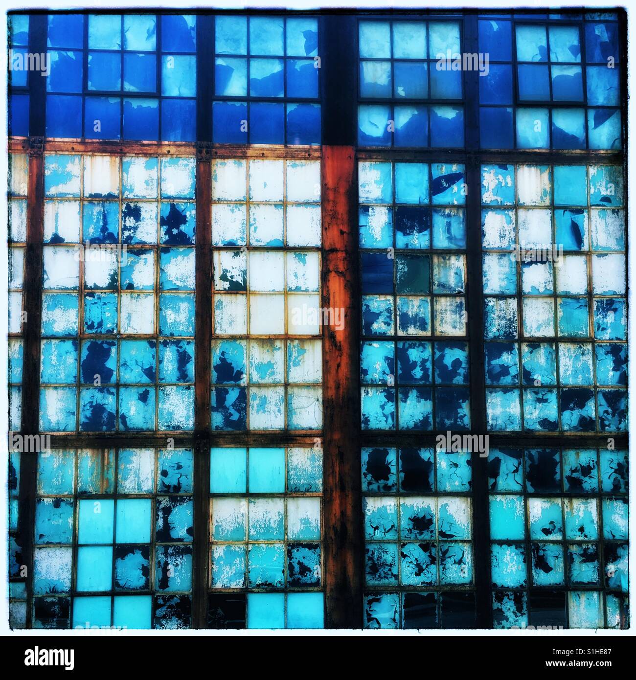 Old window panes painted blue Stock Photo - Alamy