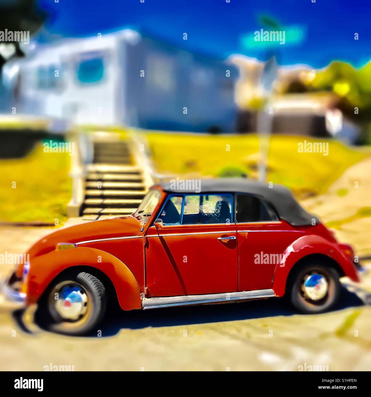 The convertible red bug car Stock Photo - Alamy