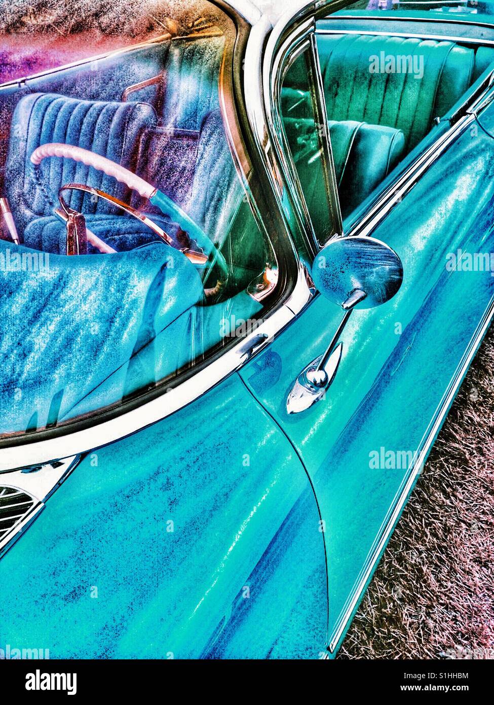 Blue retro classic car Stock Photo - Alamy