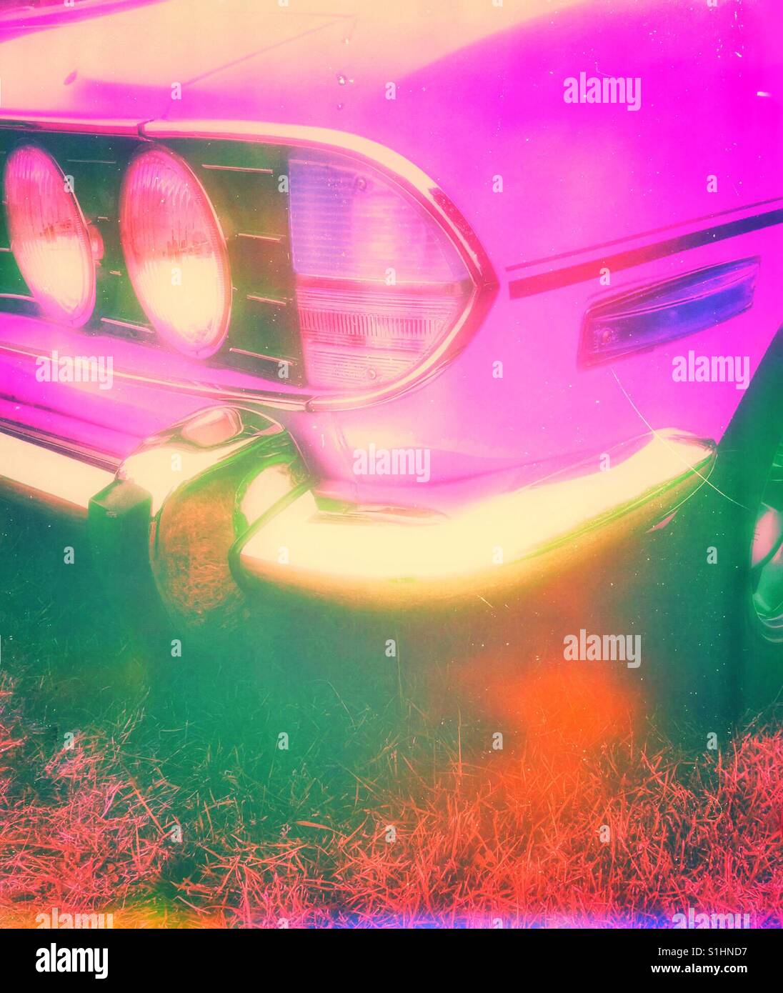 Pink classic car bumper and headlights Stock Photo - Alamy