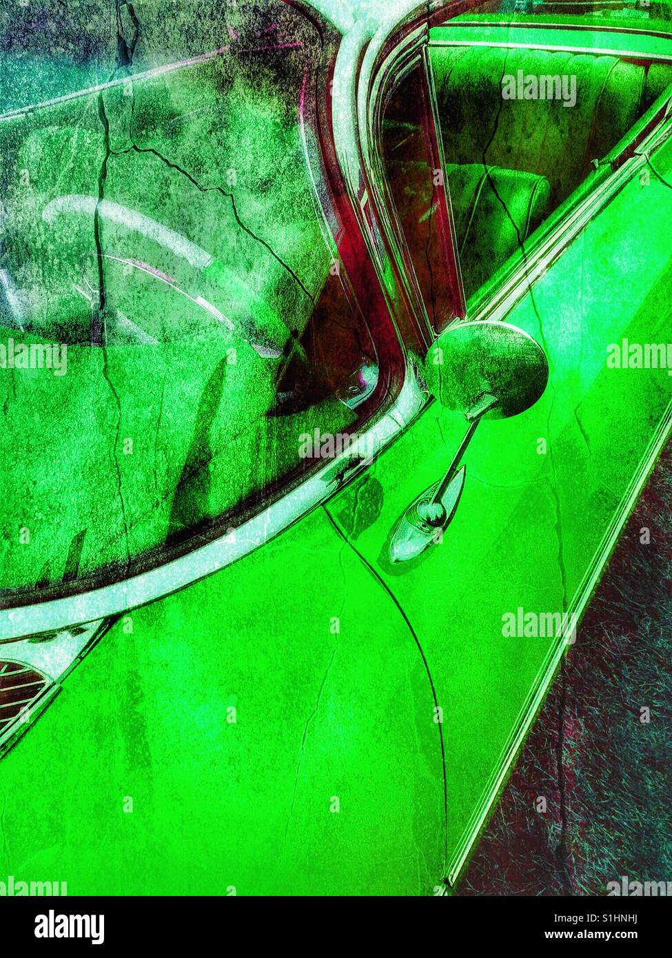 Green classic car with crack effect Stock Photo - Alamy