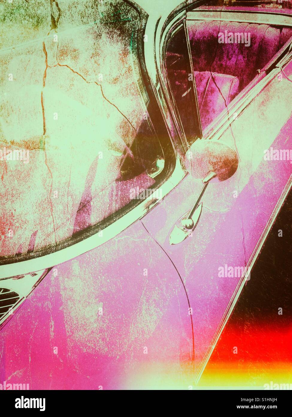 Pink classic car with crack effect Stock Photo - Alamy