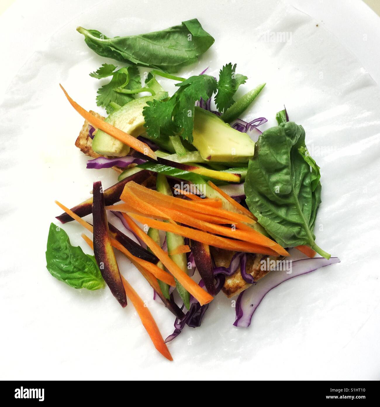 Fresh cut vegetables ready to be wrapped in rice paper for quick lunch ...