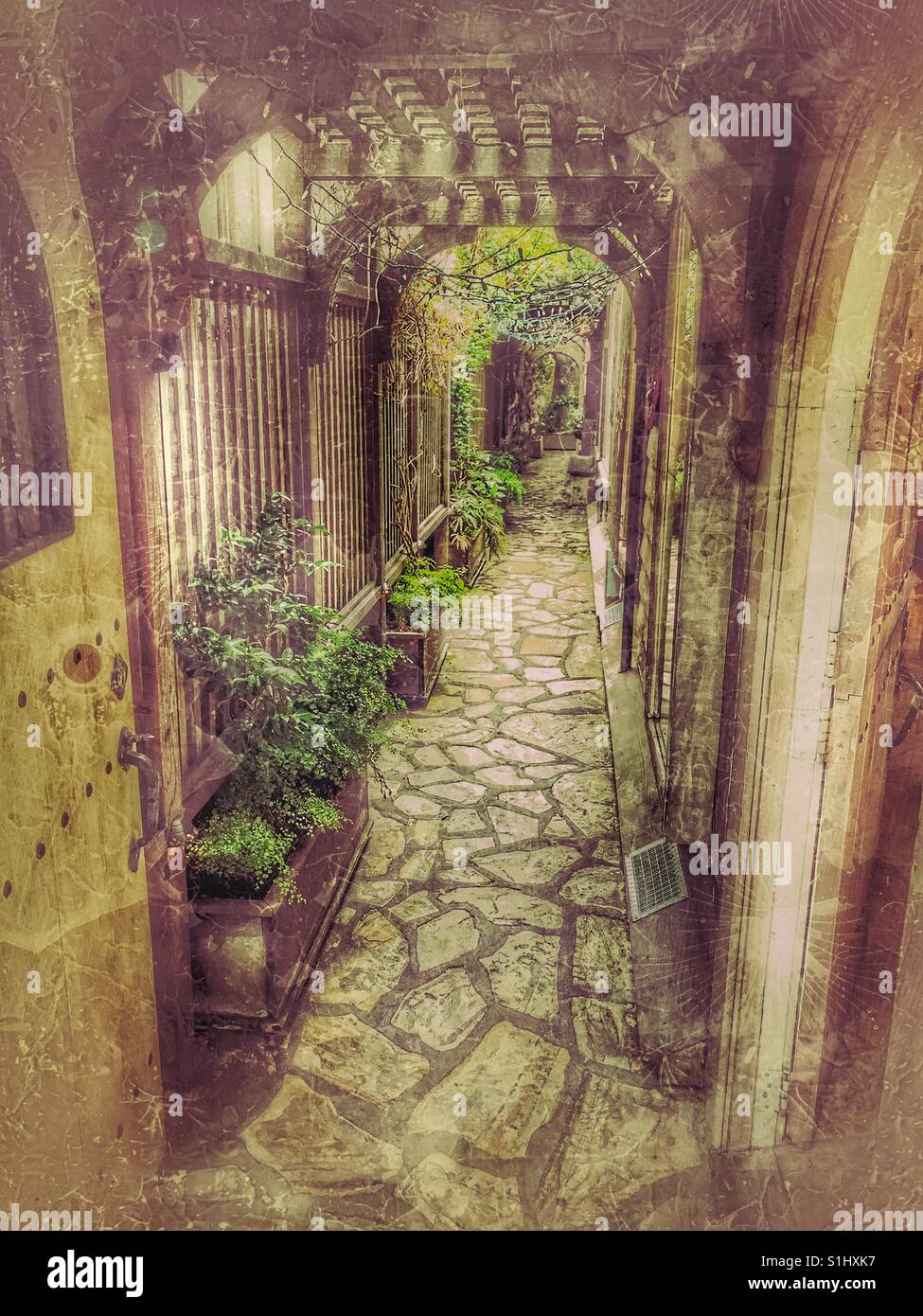 Rounded wooden covered pathway Stock Photo - Alamy