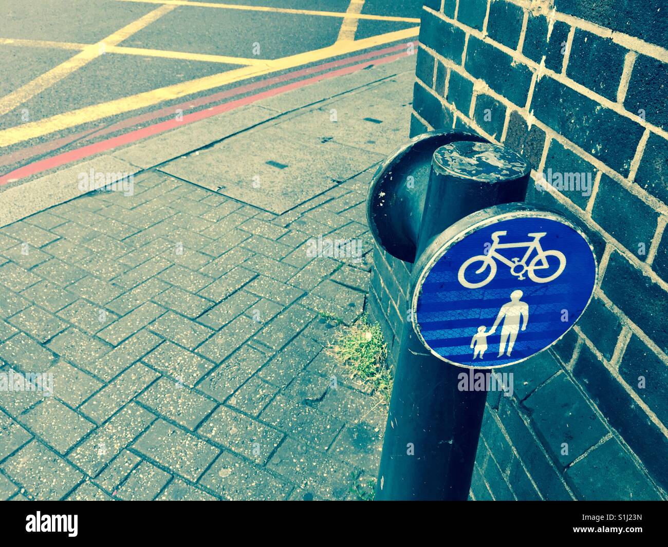 Traffic sign cycling and pedestrian area in London Stock Photo - Alamy