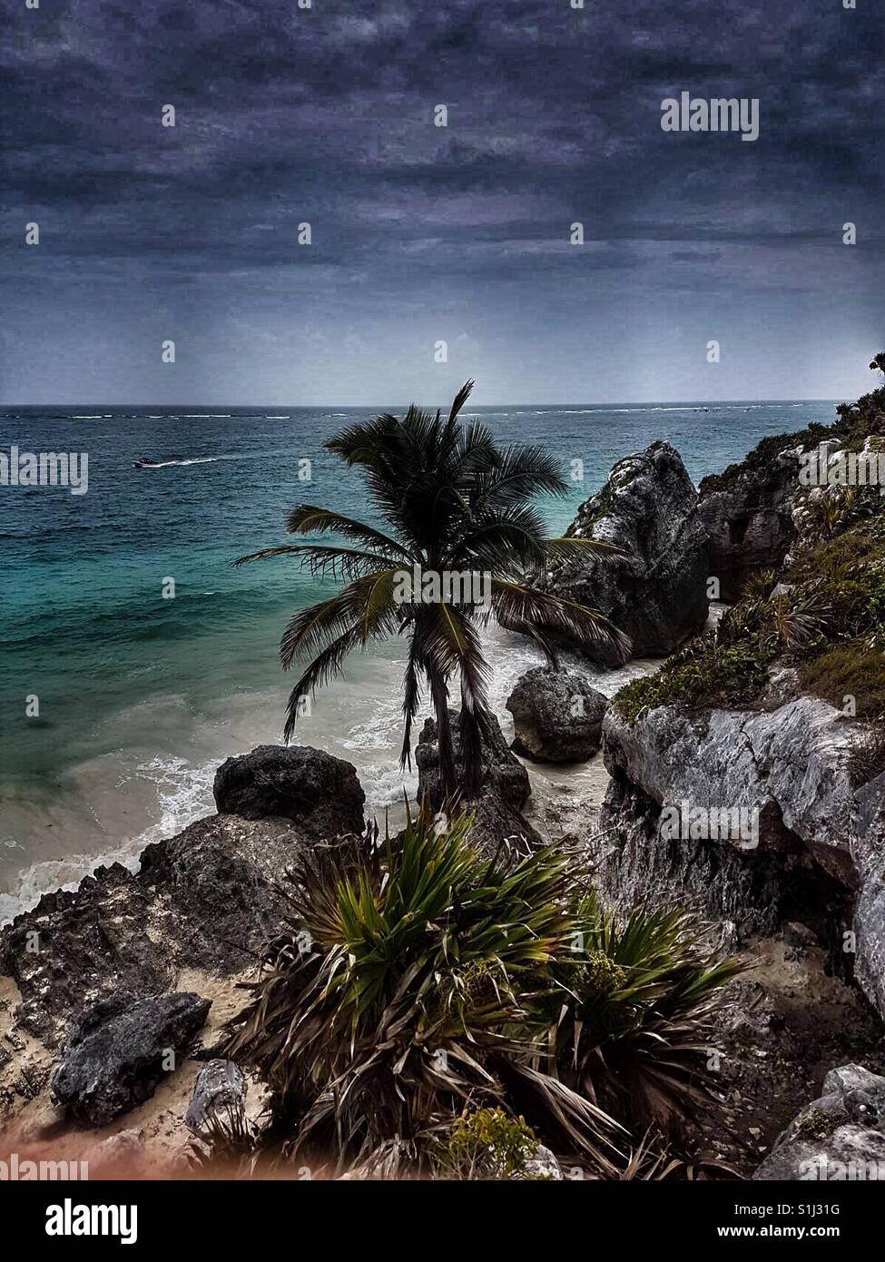 View of ocean from Tulum ruins, Mexico Stock Photo - Alamy