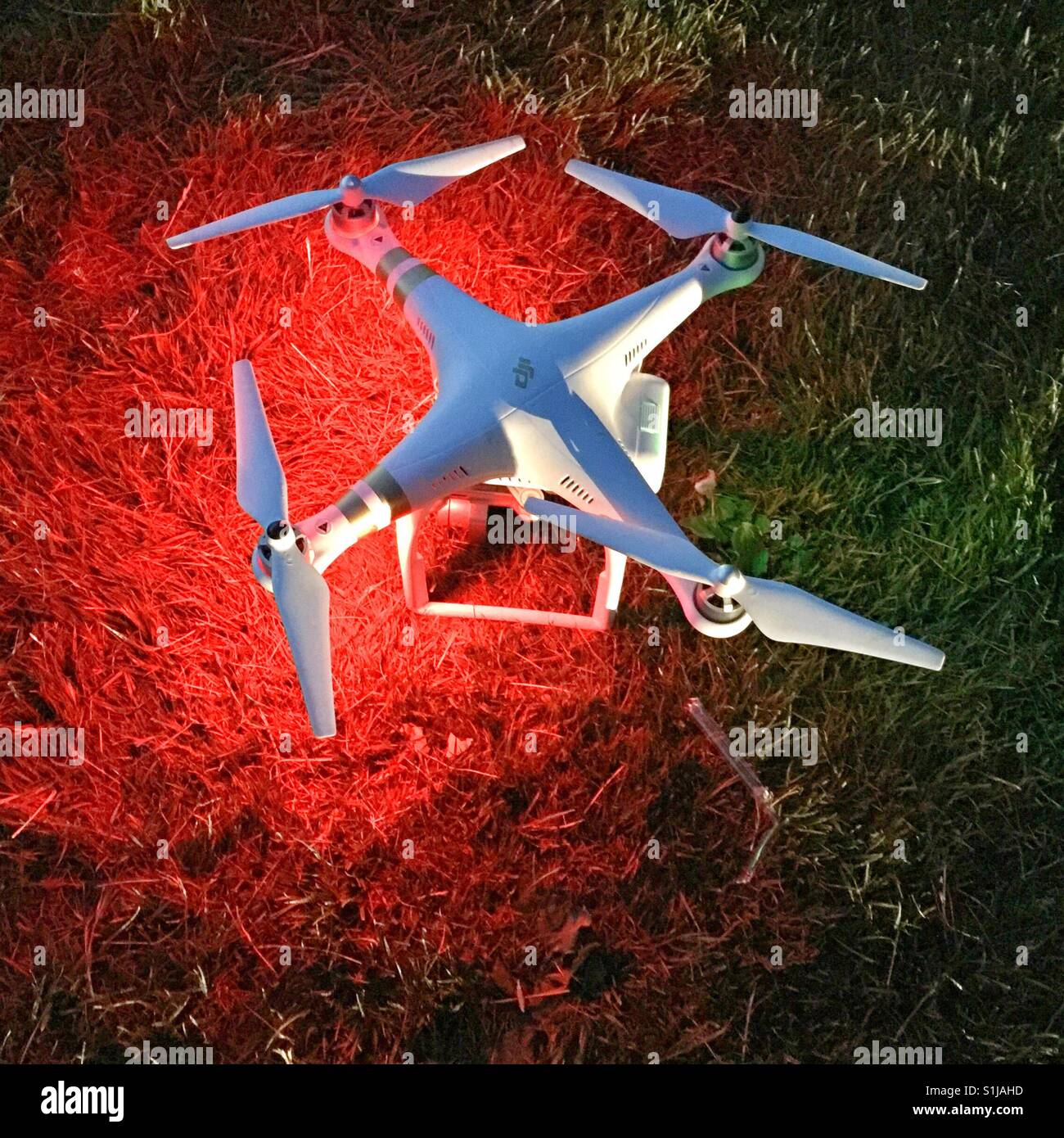 Phantom DGI drone ready to take off at night on the grass Stock Photo ...