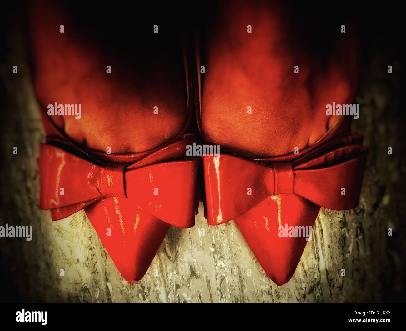 Close up of red shoes with ribbons Stock Photo - Alamy