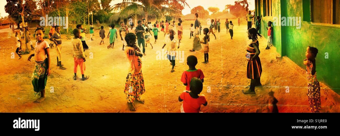 Crowd of children in a rural village in Empiri, Mozambique, Africa ...