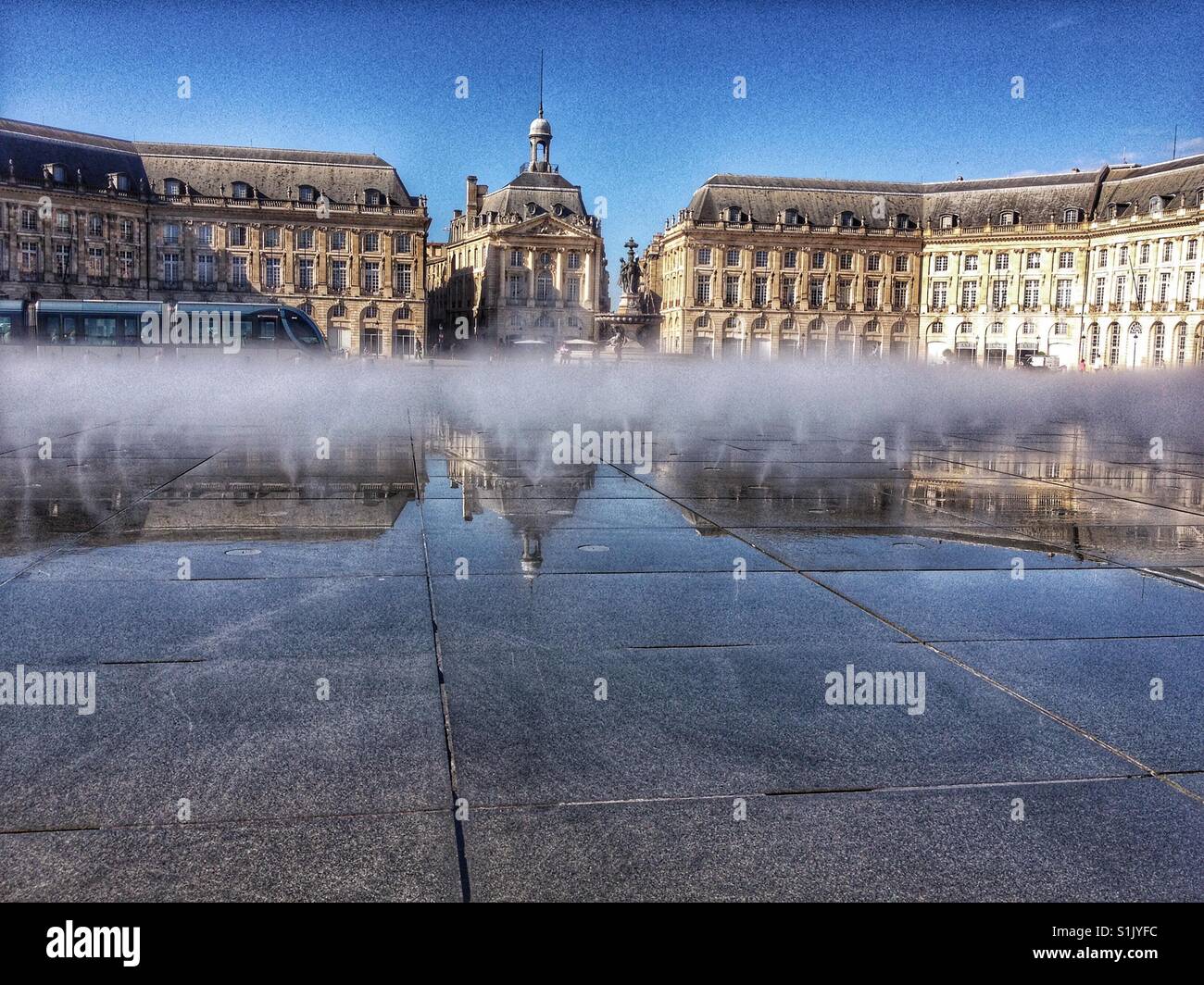Water fountain on the promenade and Place de la Bourse, Bordeaux ...